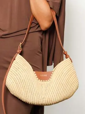 Loewe Swing Leather And Raffia Shoulder Bag