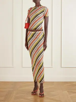 JEAN PAUL GAULTIER Retro Stripe Print Maxi Skirt - Yellow