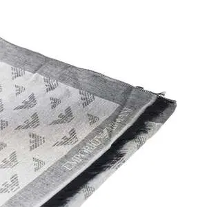 Emporio Armani Viscose-blend Scarf With Eagle Motif - Grey