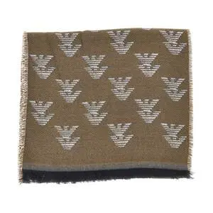 Emporio Armani Knitted Scarf With Eagle Motif - Beige