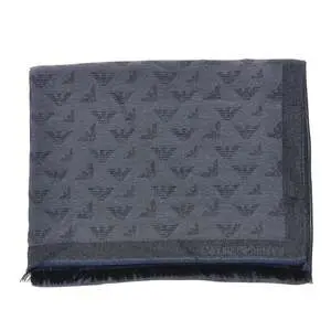 Emporio Armani Viscose-blend Scarf With Eagle Motif - Blue