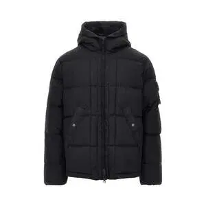 Stone Island Padded Nylon Metal Down Jacket With Hood And Zip Closure - Black