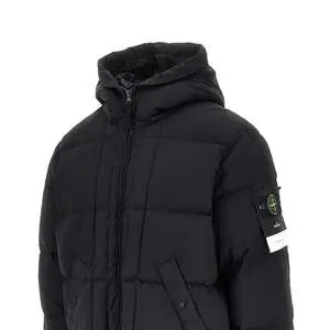 Stone Island Padded Nylon Metal Down Jacket With Hood And Zip Closure - Black