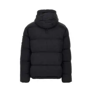 Stone Island Padded Nylon Metal Down Jacket With Hood And Zip Closure - Black