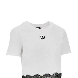 Dolce & Gabbana Cropped T-shirt With Lace Trim - White