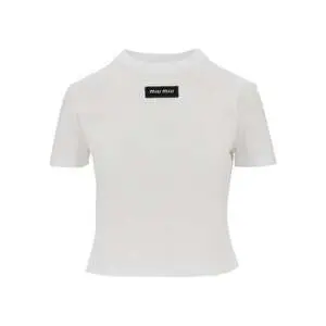 Miu Miu Logo Patch Cropped T-shirt