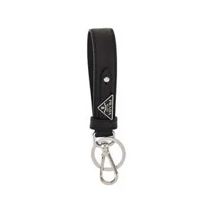 Prada Saffiano Leather Key Holder With Metal Logo Detail - Black