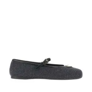 Prada Wool Ballerina Flats With Triangle Logo And Adjustable Strap - Grey