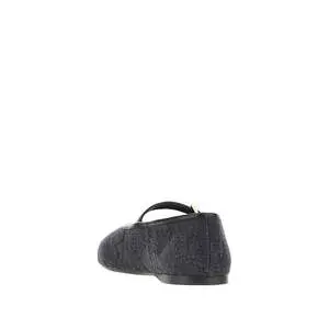 Prada Wool Ballerina Flats With Triangle Logo And Adjustable Strap - Grey