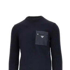 Prada Virgin Wool Sweater With Re-nylon Pocket
