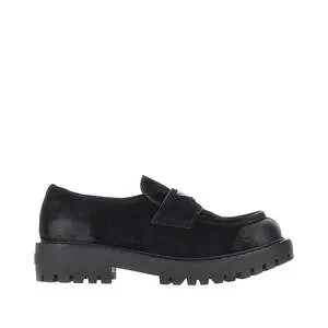Prada Suede Leather Loafers With Logo And Lug Sole