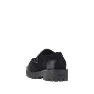 Prada Suede Leather Loafers With Logo And Lug Sole