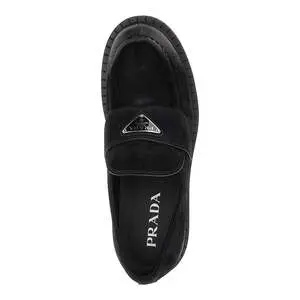 Prada Suede Leather Loafers With Logo And Lug Sole