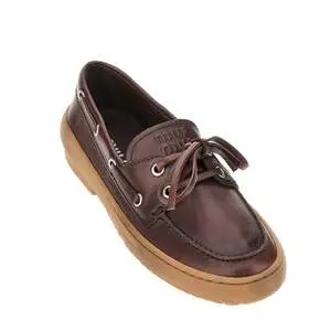 Miu Miu Leather Boat Shoes With Embossed Logo