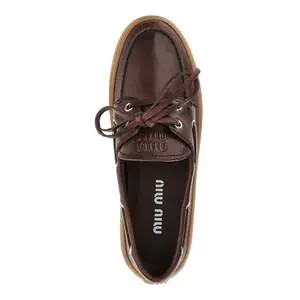 Miu Miu Leather Boat Shoes With Embossed Logo