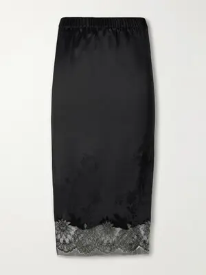 Carine Gilson Lace-trimmed Silk-satin Midi Skirt