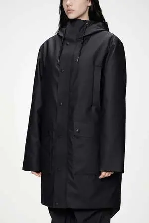 Rains Nome Long Parka With Hood And Cargo Pockets - Black