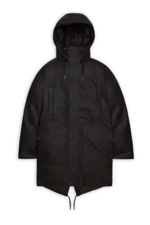 Rains Nome Long Parka With Hood And Cargo Pockets - Black