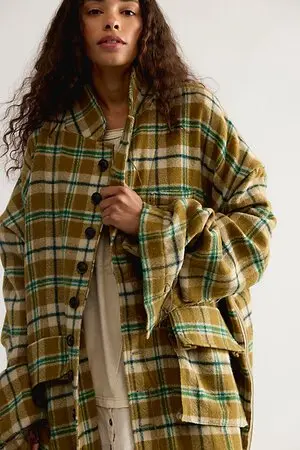ASPARAGUS Oversized Plaid Wool Blend Coat With Asymmetrical Hem - Multicolor