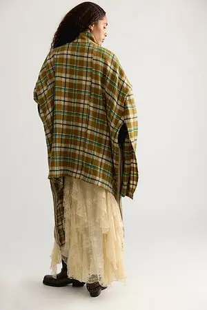 ASPARAGUS Oversized Plaid Wool Blend Coat With Asymmetrical Hem
