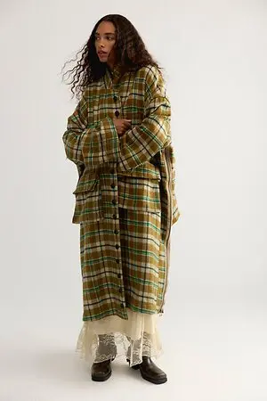 ASPARAGUS Oversized Plaid Wool Blend Coat With Asymmetrical Hem