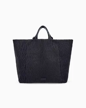 Giorgio Armani Micro Pleated Leather Shopper Bag With Woven Pattern