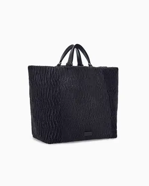 Giorgio Armani Micro Pleated Leather Shopper Bag With Woven Pattern