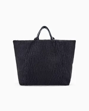 Giorgio Armani Micro Pleated Leather Shopper Bag With Woven Pattern