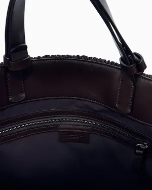 Giorgio Armani Micro Pleated Leather Shopper Bag With Woven Pattern