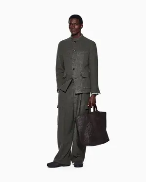 Giorgio Armani Micro Pleated Leather Shopper Bag With Woven Pattern