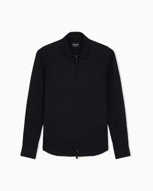 Giorgio Armani Slim-fit Shirt In Cotton With Full Zip And Flocked Print - Black