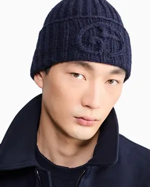 Giorgio Armani Ribbed Wool Beanie - Navy Blue