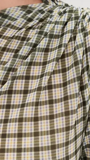 Veronica Beard Nuivina Ruched Checked Mesh Top - Loden Multi