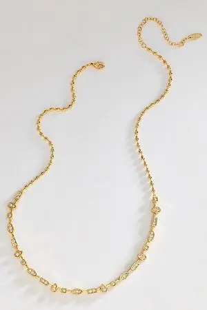 Anthropologie Mixed Up Gemstone Necklace Clear/gold