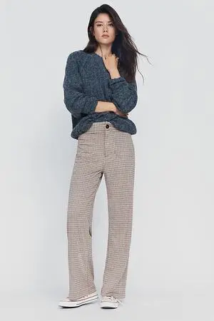 Maeve Colette Houndstooth Full-length Wide-leg Pants