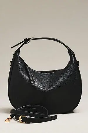 Anthropologie Faux Leather Buckle Shoulder Bag - Black