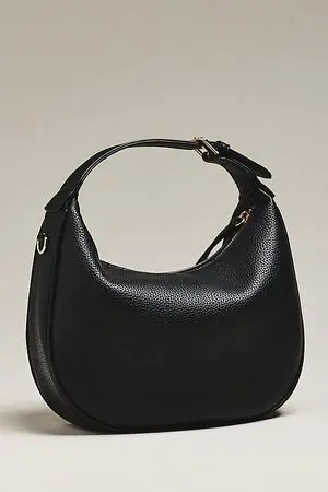 Anthropologie Faux Leather Buckle Shoulder Bag - Black