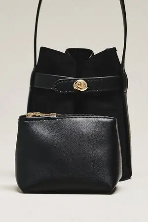 Anthropologie Faux Suede Buckle Bucket Bag