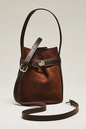 Anthropologie Faux Suede Buckle Bucket Bag - Tan