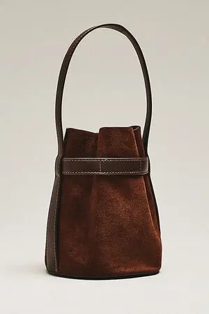 Anthropologie Faux Suede Buckle Bucket Bag - Tan