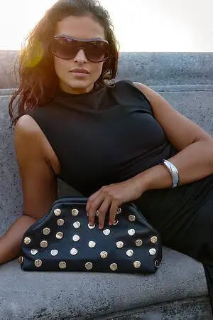 BTB LOS ANGELES Josephine Leather Studded Clutch - Black