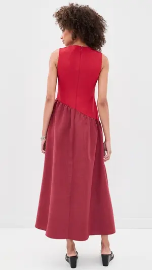 SIMONMILLER Laurel Moire Midi Dress - Pomegranate/bordeaux