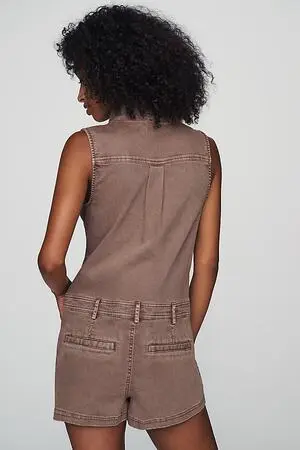 PILCRO Sleeveless Funnel-neck Denim Romper