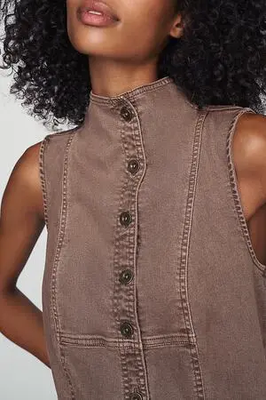 PILCRO Sleeveless Funnel-neck Denim Romper