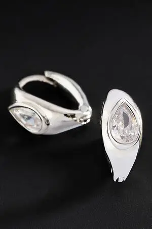 Anthropologie Demi-fe Pear Bezel Earrgs - Silver
