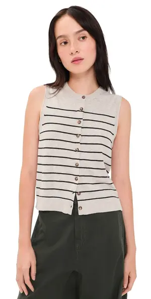 LA LIGNE Striped Knit Sweater Vest - Tan/black