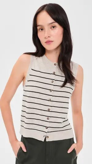 LA LIGNE Striped Knit Sweater Vest - Tan/black