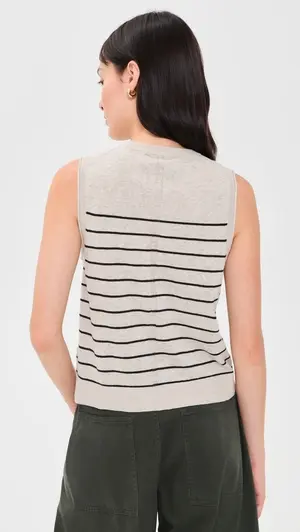 LA LIGNE Striped Knit Sweater Vest - Tan/black