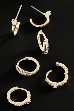 Anthropologie Demi-fe Tennis Hoop Earrgs, Set Of 3 - Gold