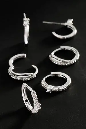 Anthropologie Demi-fe Tennis Hoop Earrgs, Set Of 3 - Silver